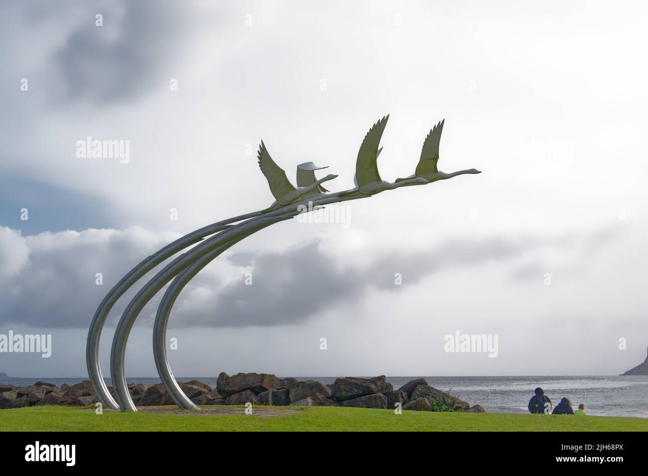 View of the Children of Lir Statue in Ballycastle, County Antrim in ...