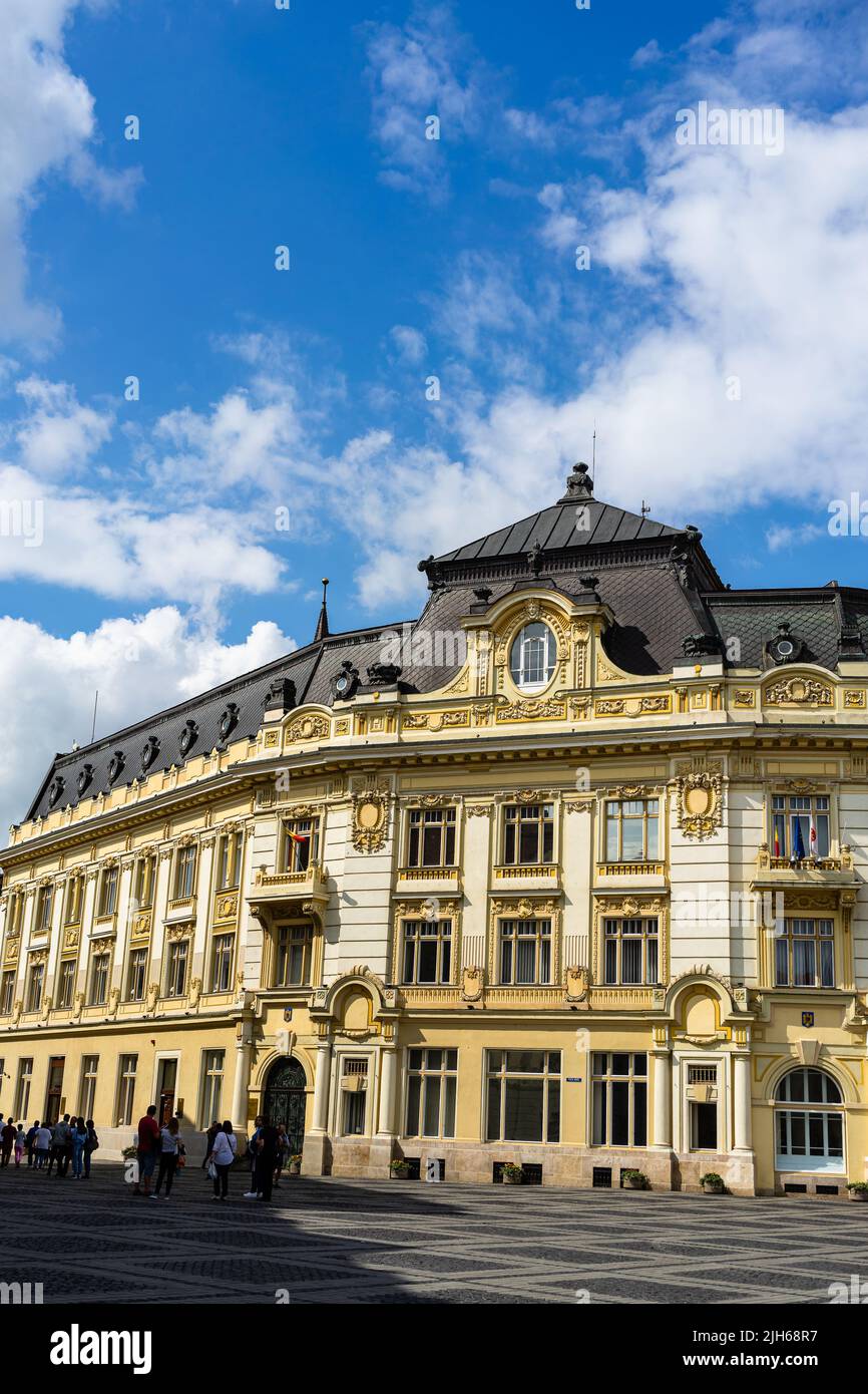 People and tourists wandering in old town Sibiu, Romania, 2022 Stock ...
