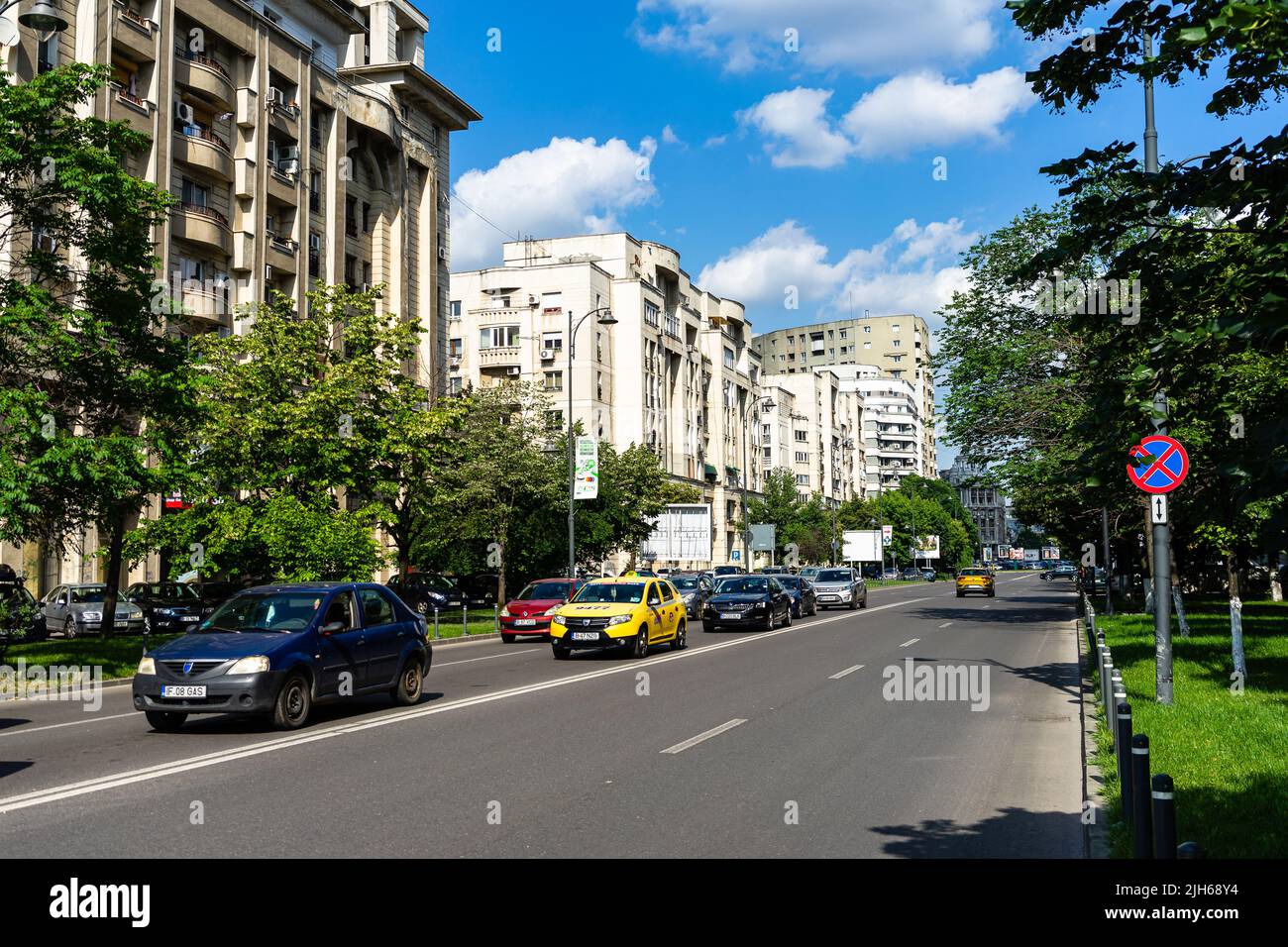 Car traffic, pollution, traffic jam in the morning and evening in the capital city of Bucharest ...