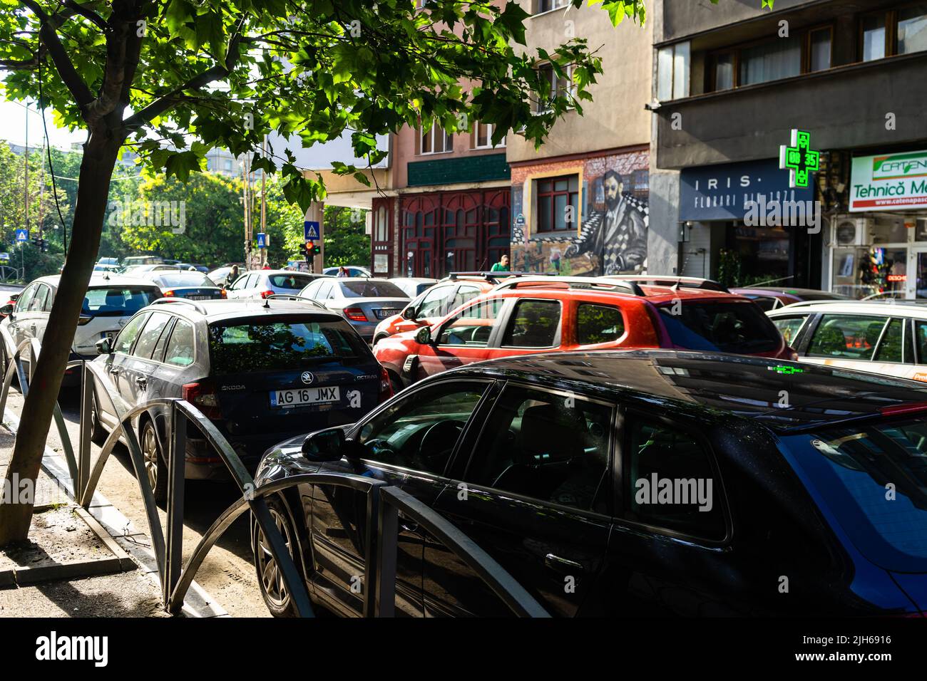 Car traffic, pollution, traffic jam in the morning and evening in the ...