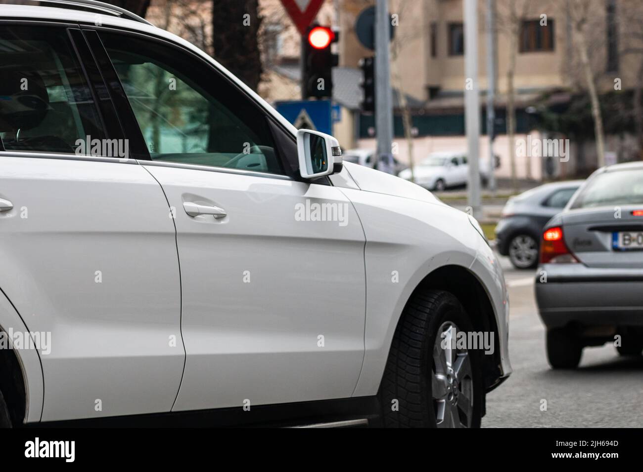 Car traffic, pollution, traffic jam in the morning and evening in the ...