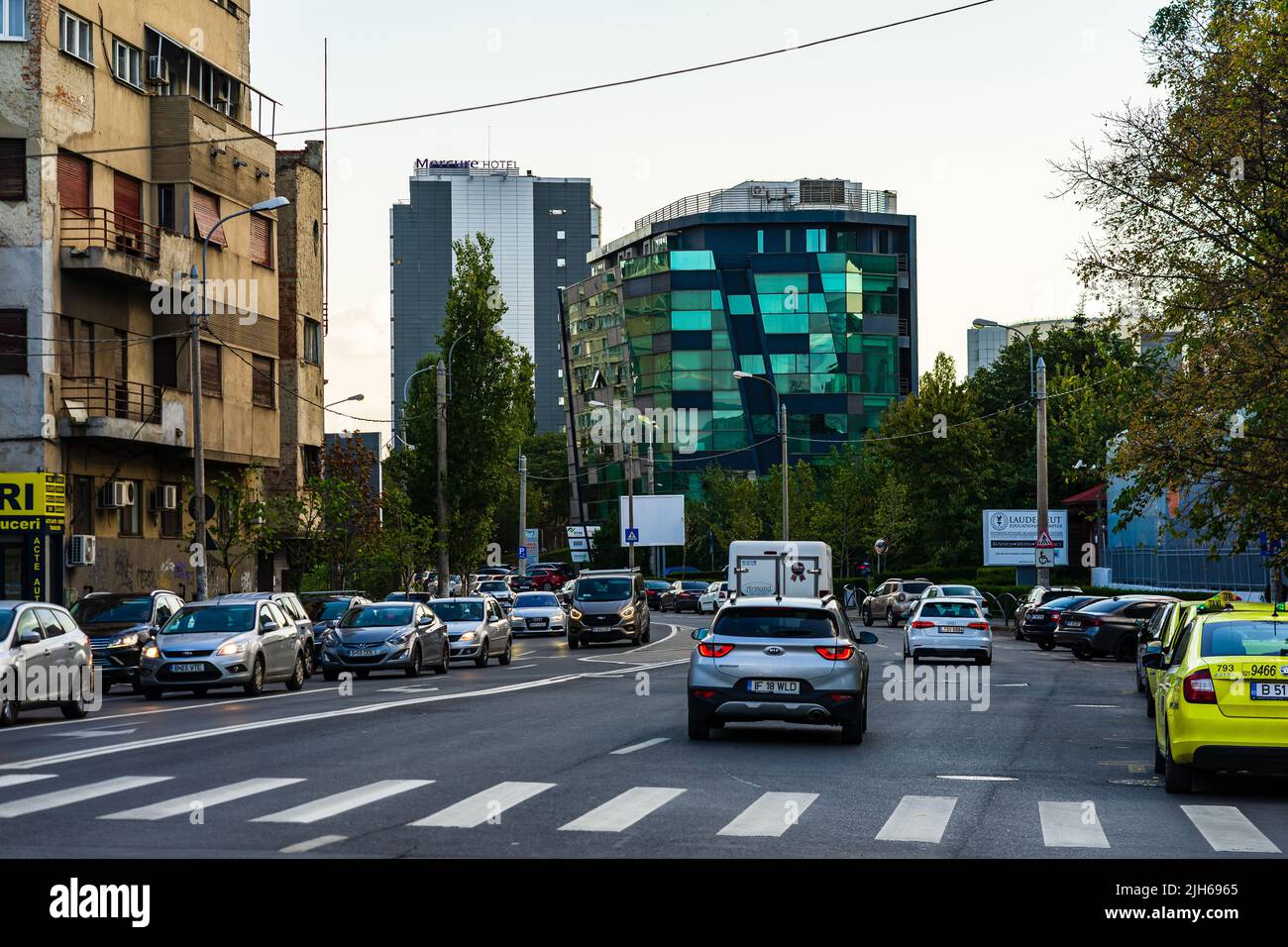 Car traffic, pollution, traffic jam in the morning and evening in the ...