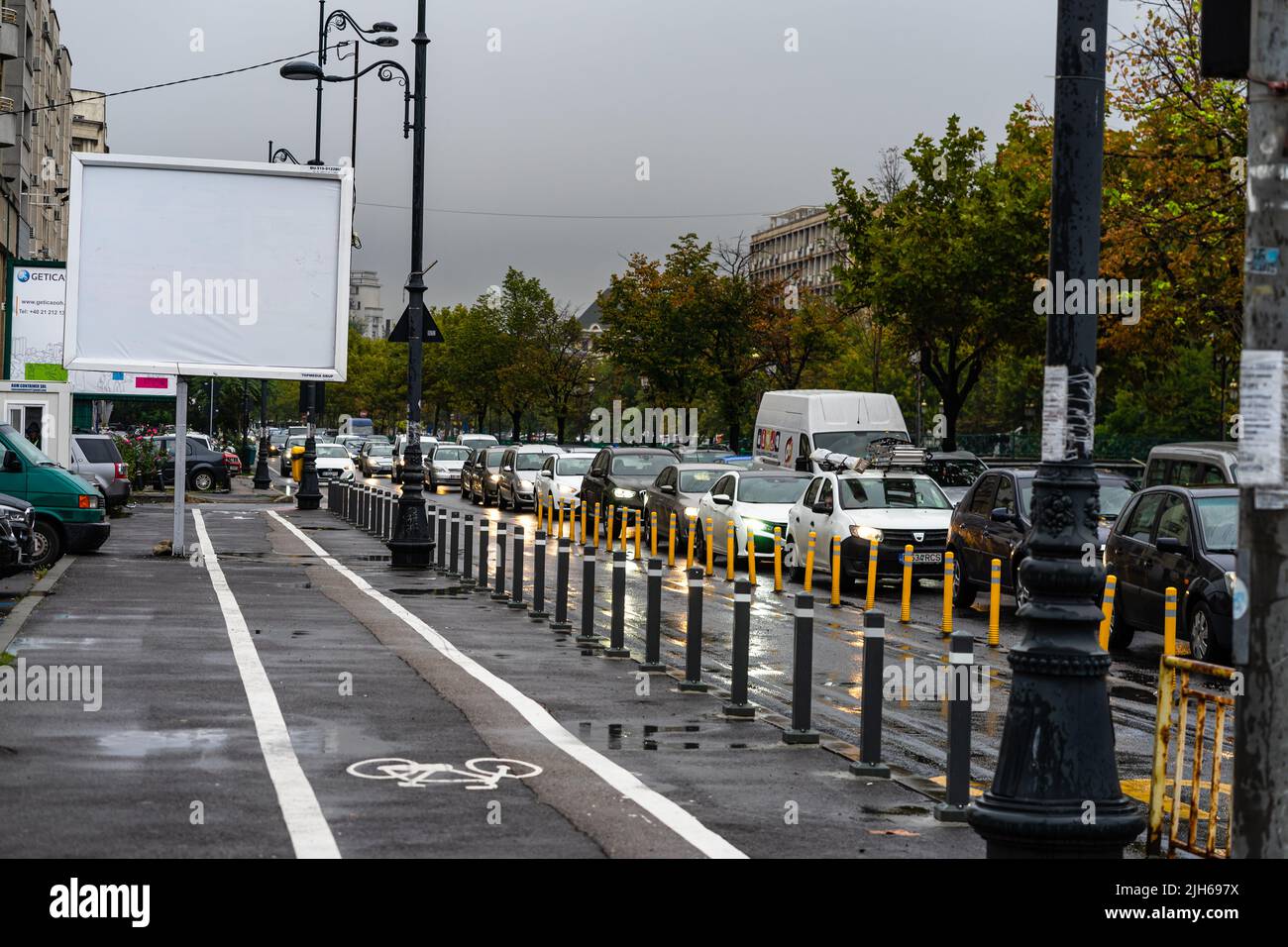 Car traffic, pollution, traffic jam in the morning and evening in the ...