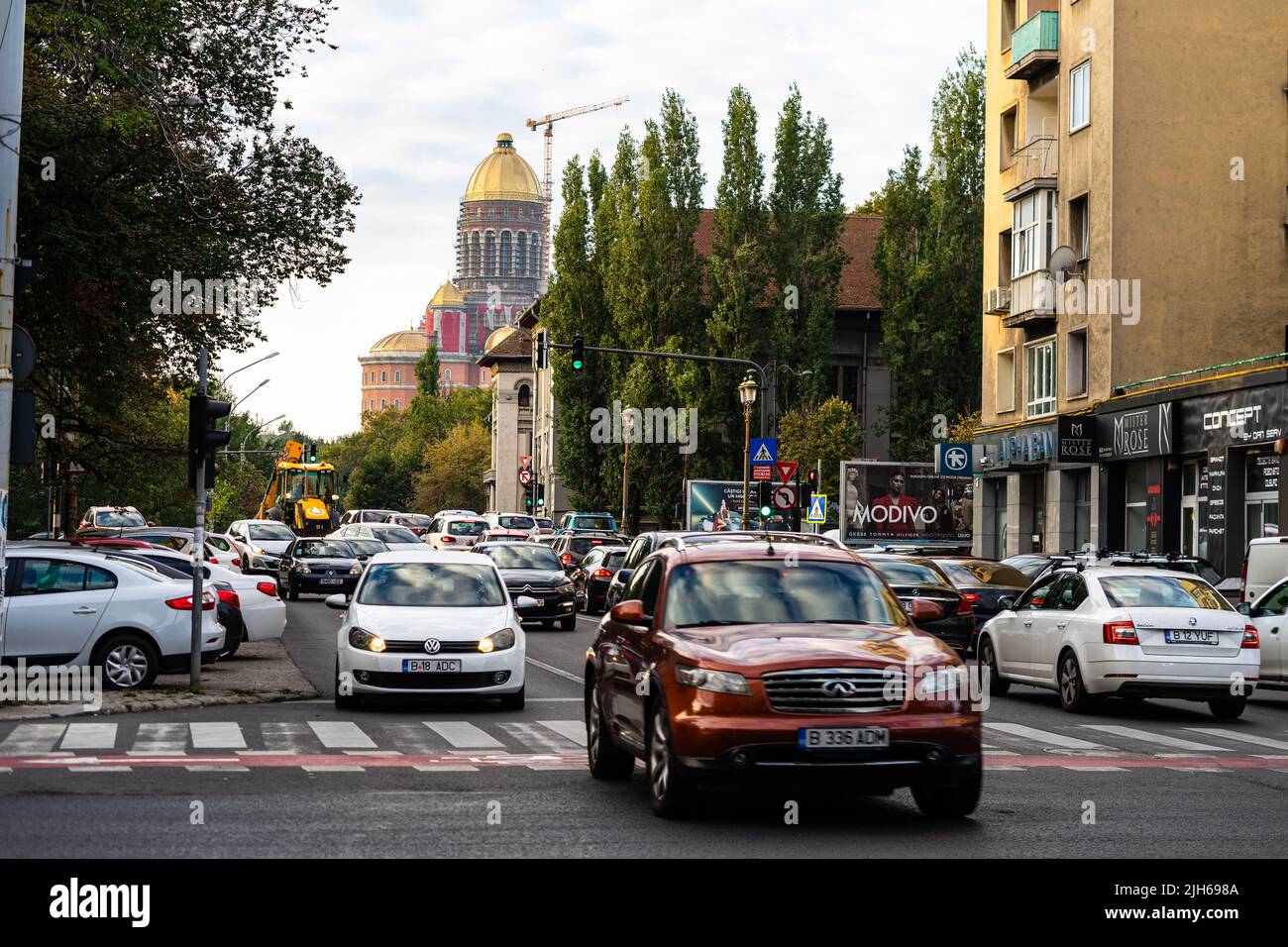Car traffic, pollution, traffic jam in the morning and evening in the ...