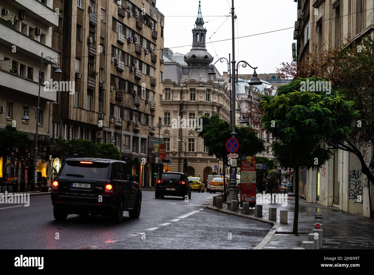 Car traffic, pollution, traffic jam in the morning and evening in the capital city of Bucharest ...