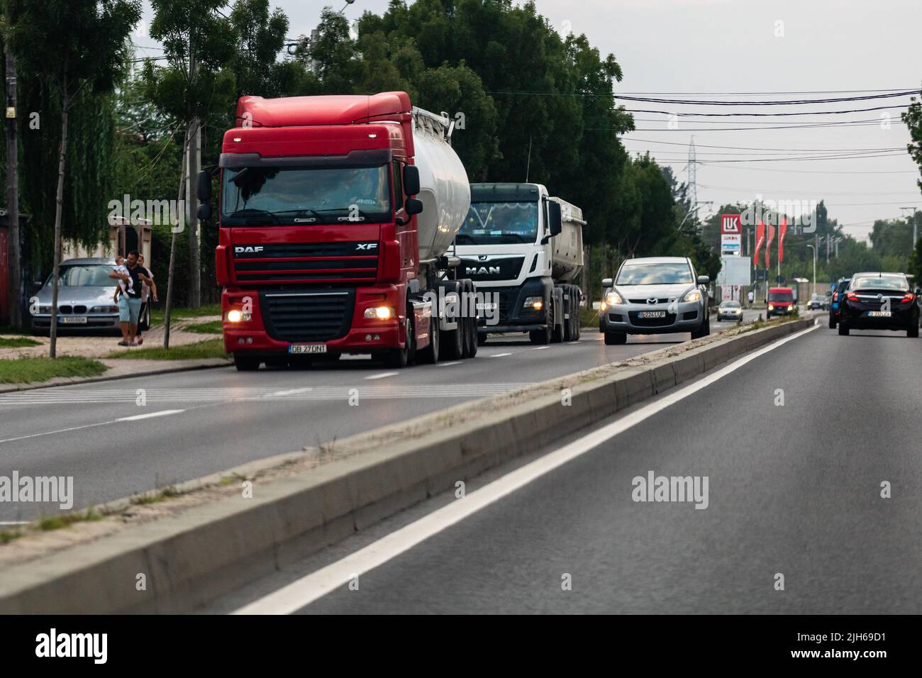 Car traffic, pollution, traffic jam in the morning and evening in the ...