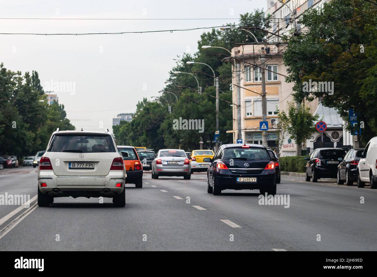 Car traffic, pollution, traffic jam in the morning and evening in the ...