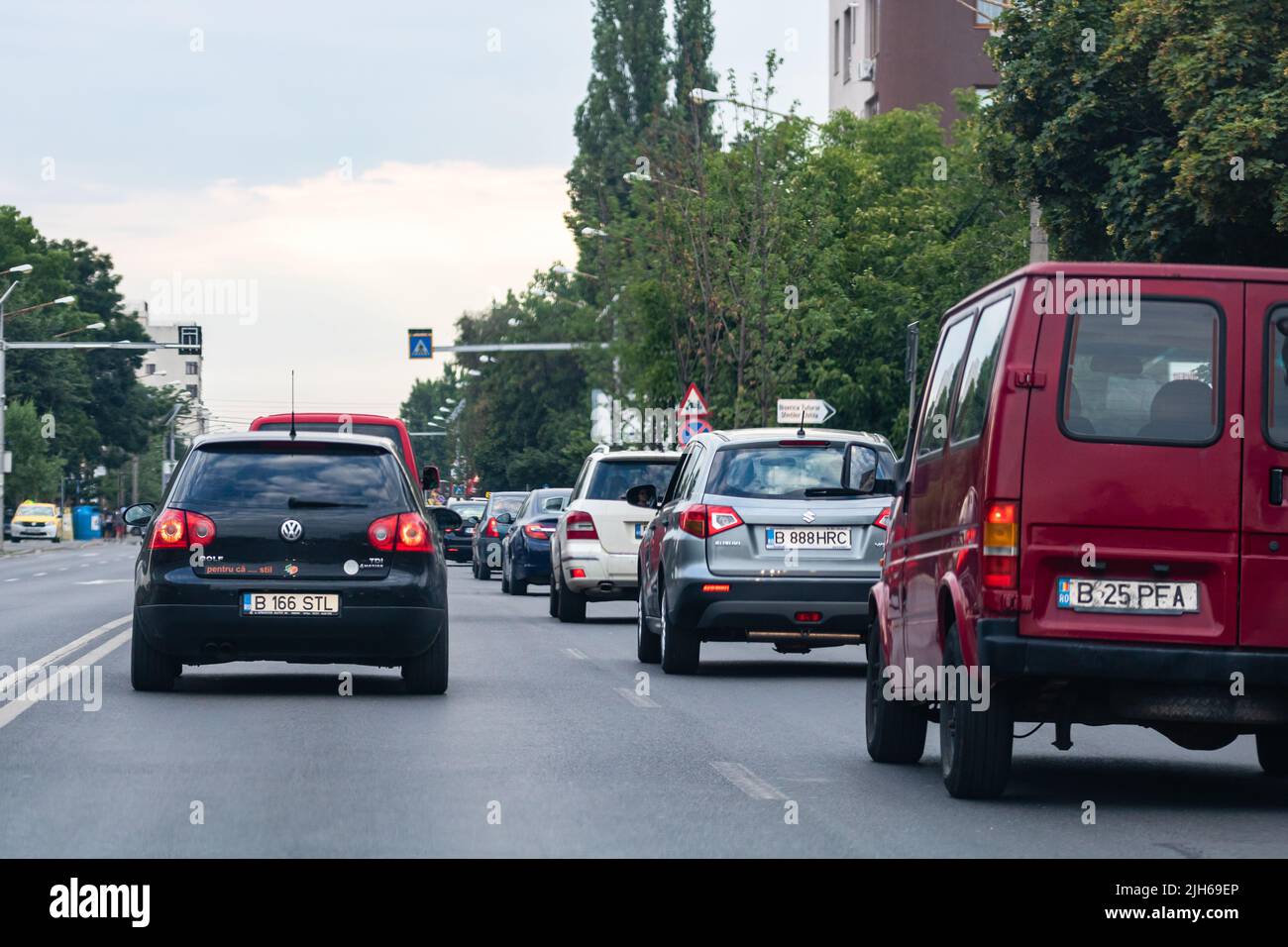 Car traffic, pollution, traffic jam in the morning and evening in the ...