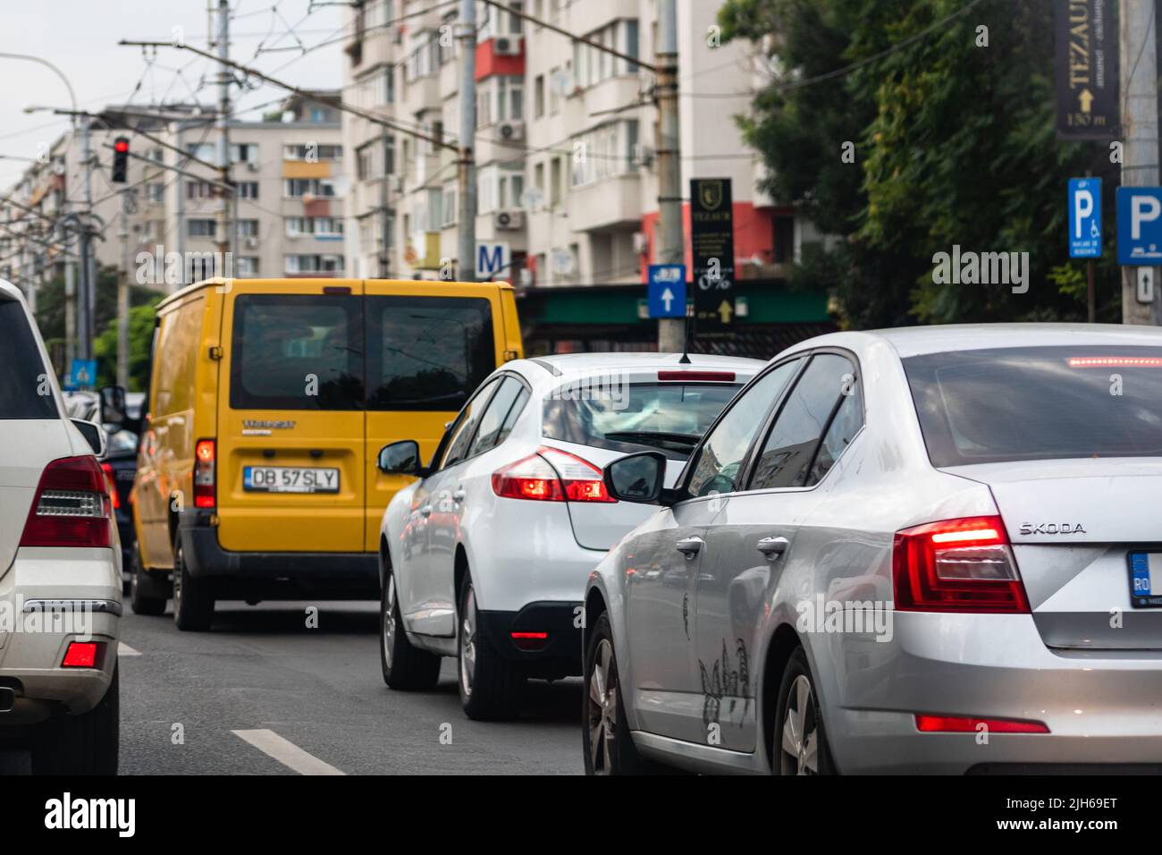 Car traffic, pollution, traffic jam in the morning and evening in the ...