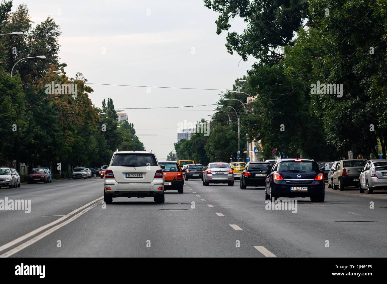 Car traffic, pollution, traffic jam in the morning and evening in the ...