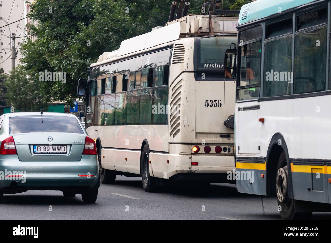 Car traffic, pollution, traffic jam in the morning and evening in the ...