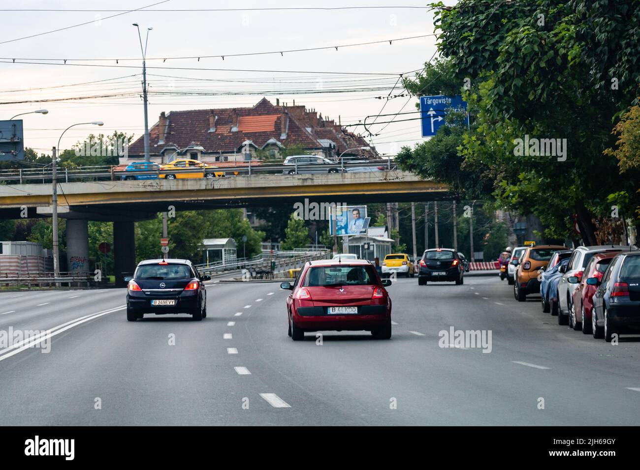 Car traffic, pollution, traffic jam in the morning and evening in the ...