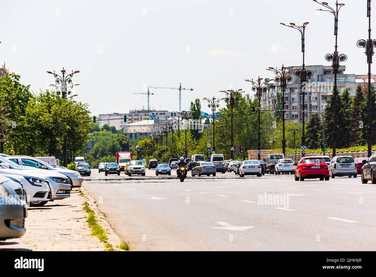 Car traffic, pollution, traffic jam in the morning and evening in the ...