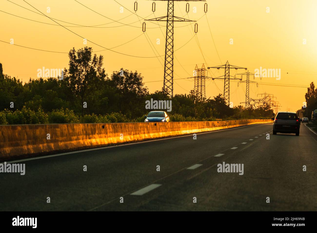 Car traffic, pollution, traffic jam in the morning and evening in the ...