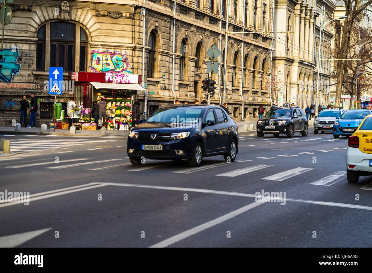 Car traffic, pollution, traffic jam in the morning and evening in the ...