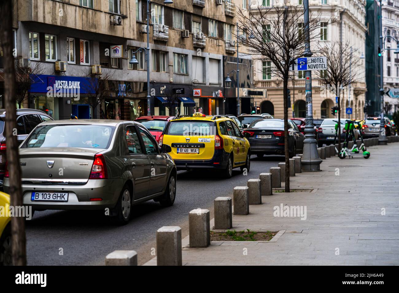 Car traffic, pollution, traffic jam in the morning and evening in the ...