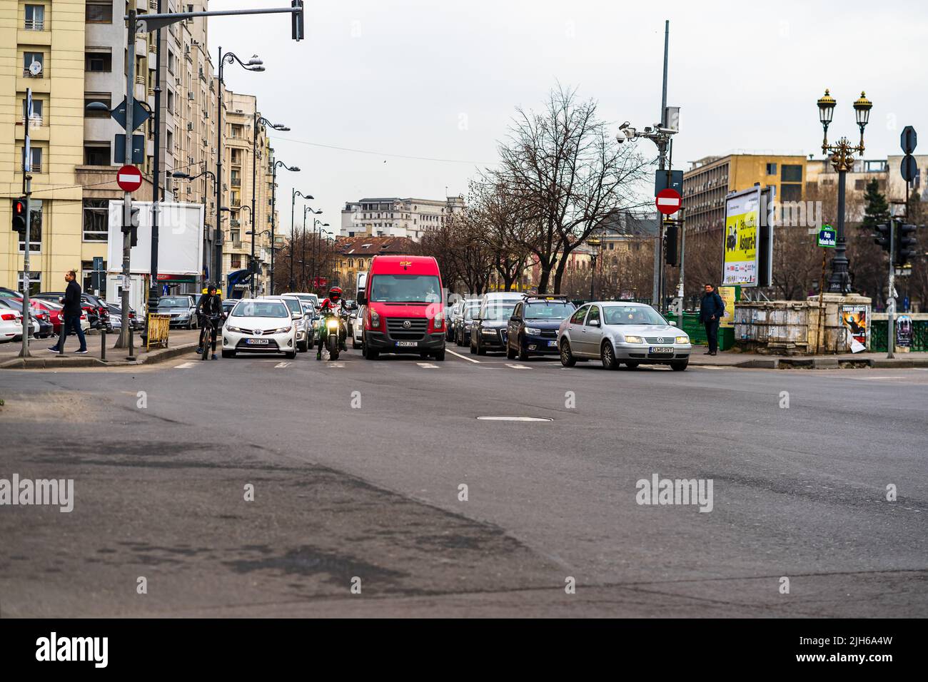 Car traffic, pollution, traffic jam in the morning and evening in the ...
