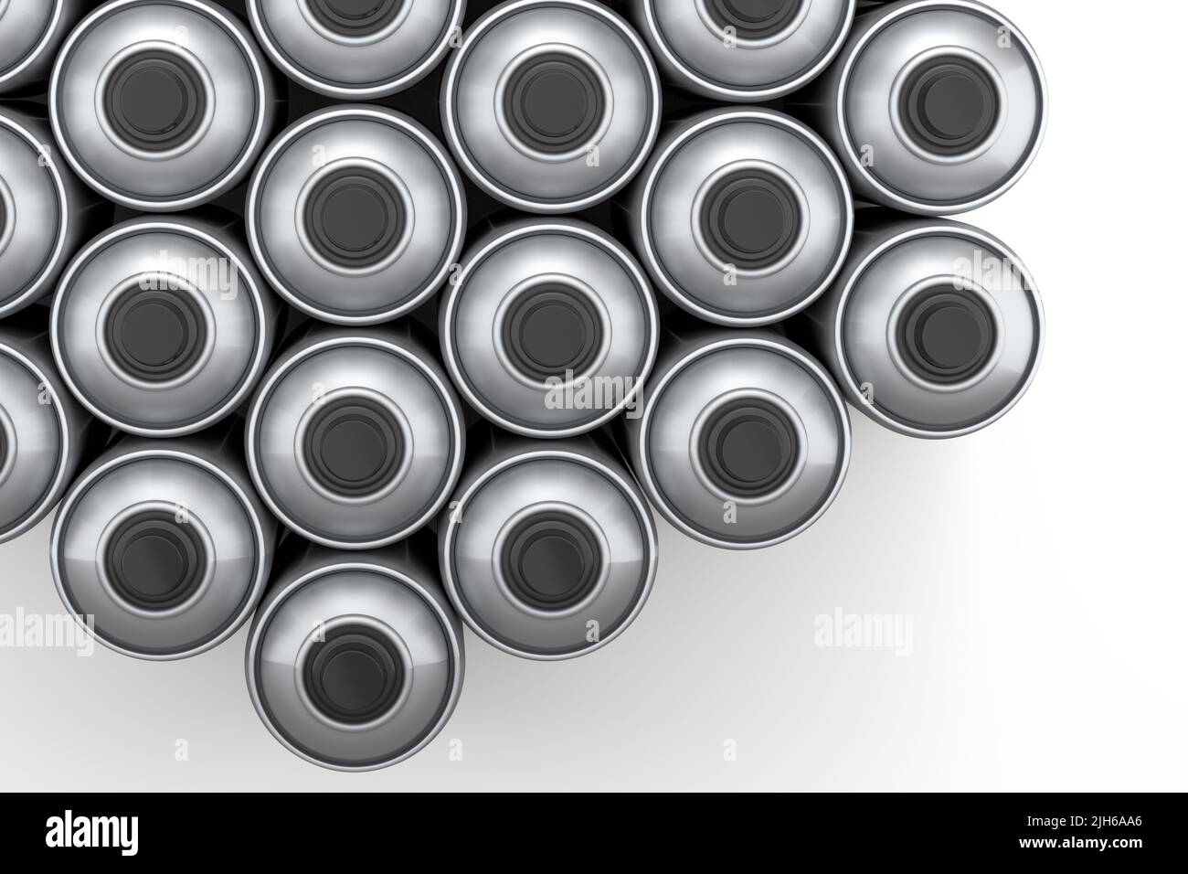 Set of spray paint cans in row on white background. Spray bottle and ...