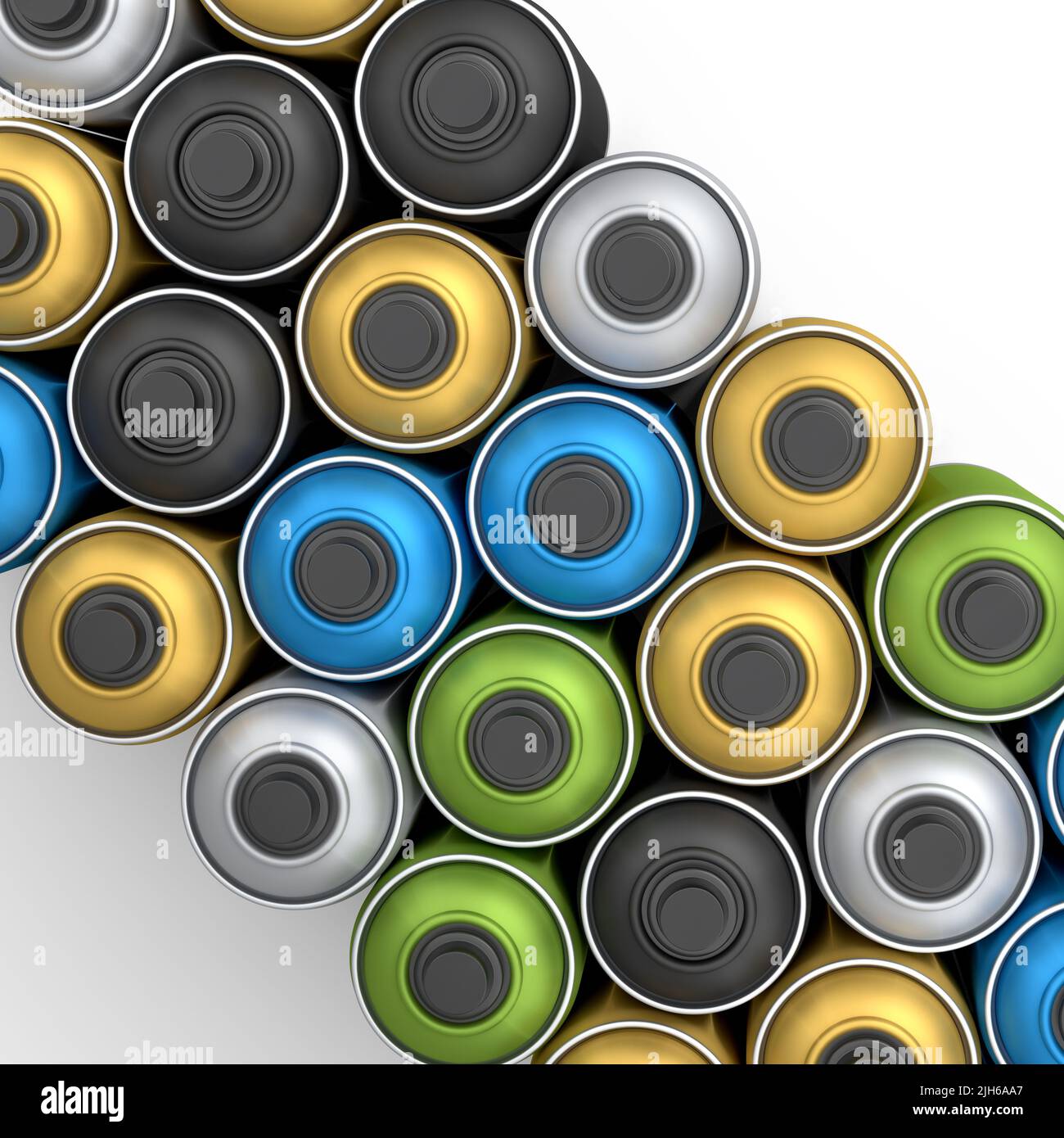 Set of spray paint cans in row on white background. Spray bottle and ...