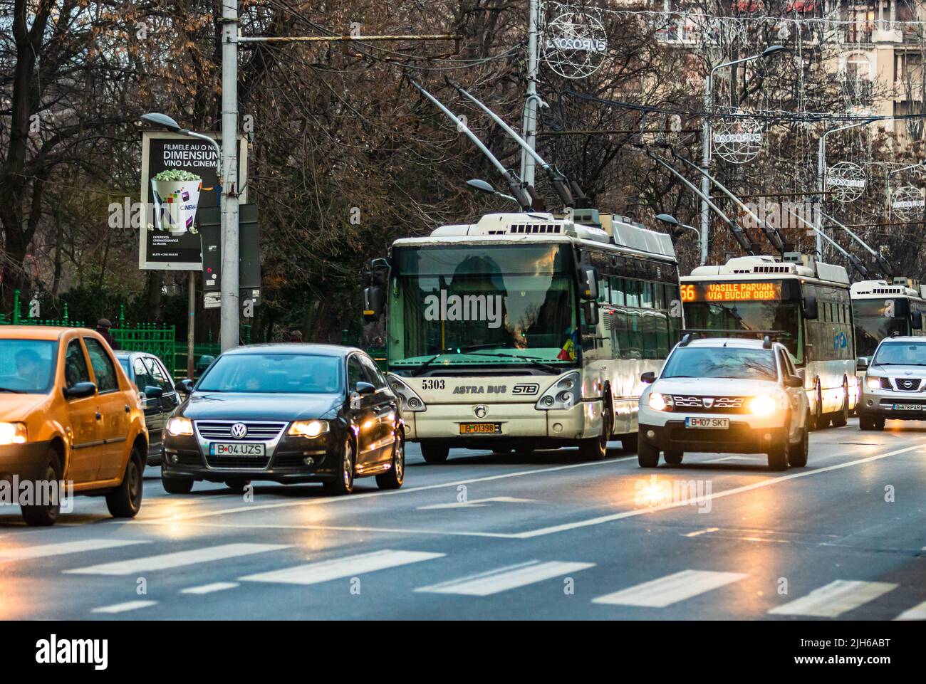 Car traffic at rush hour in downtown area of the city. Car pollution ...