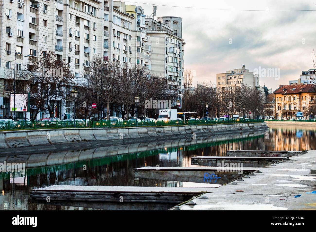Car traffic, pollution, traffic jam in the morning and evening in the capital city of Bucharest ...