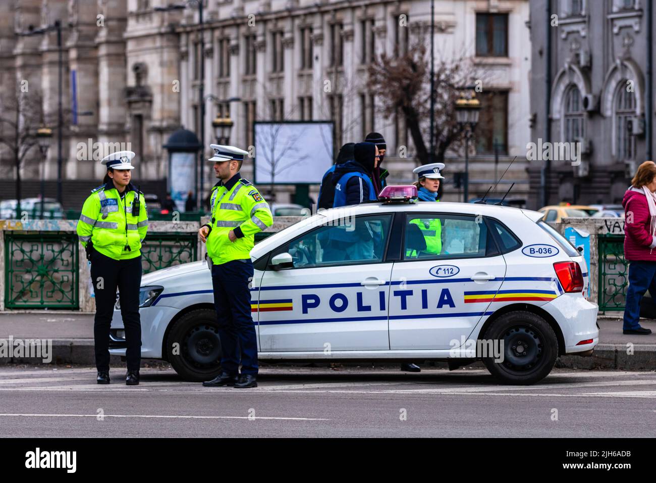 Police agent, Romanian Traffic Police (Politia Rutiera) directing ...