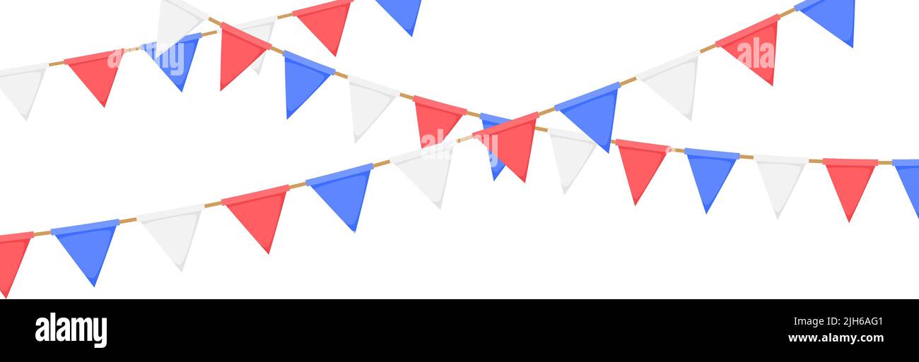Flag garland. White, blue, red pennants chain. Party bunting decoration ...