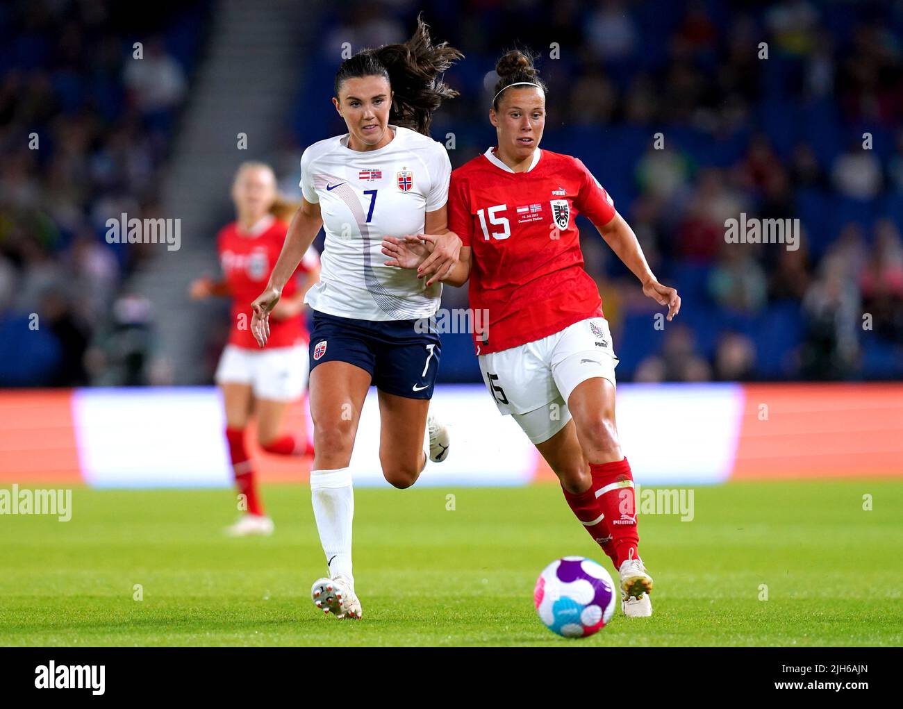 Norway's Ingrid Syrstad Engen (left) and Austria's Nicole Billa battle ...