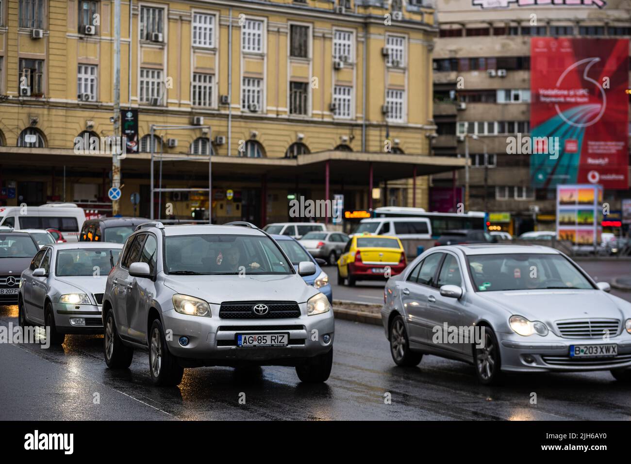 Car traffic, pollution, traffic jam in the morning and evening in the ...