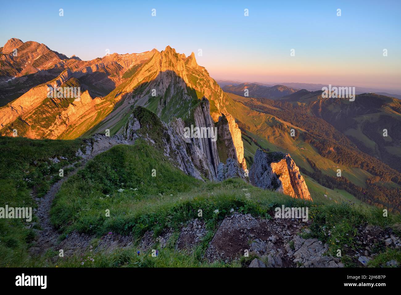 View of the Alpstein mountains in Appenzell from the mountain hiking ...