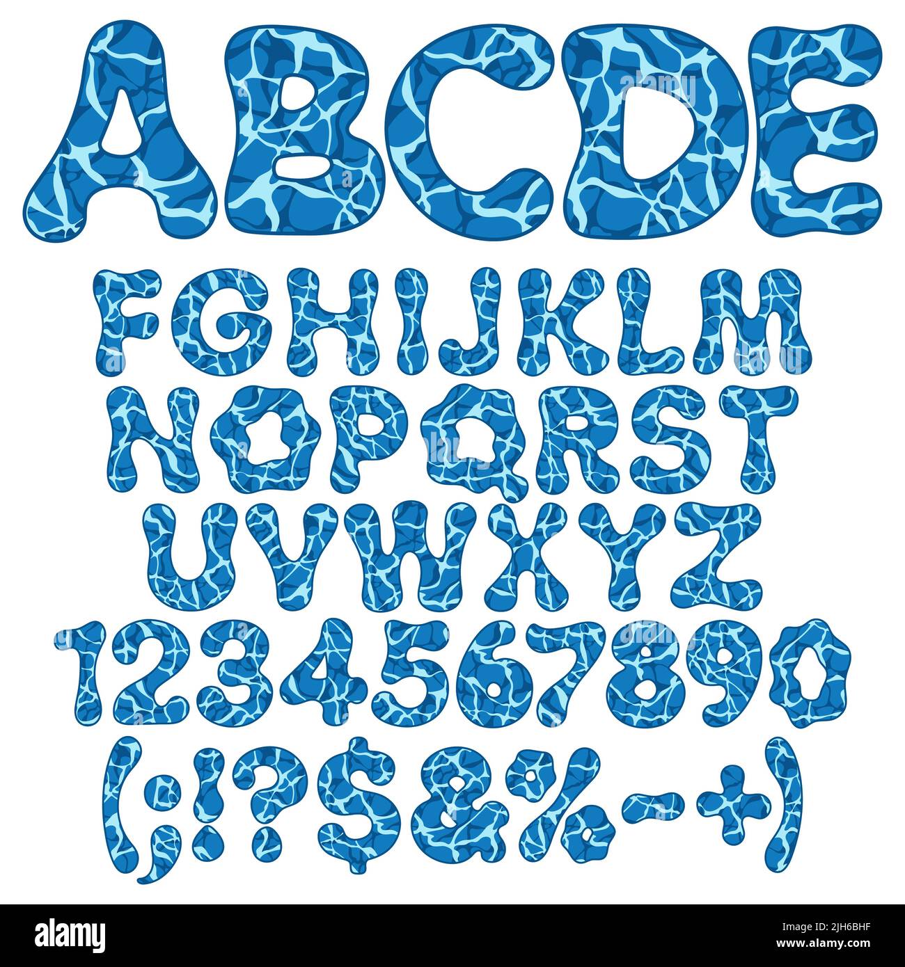 Letters, numbers and symbols of sea water. Isolated objects on a white ...