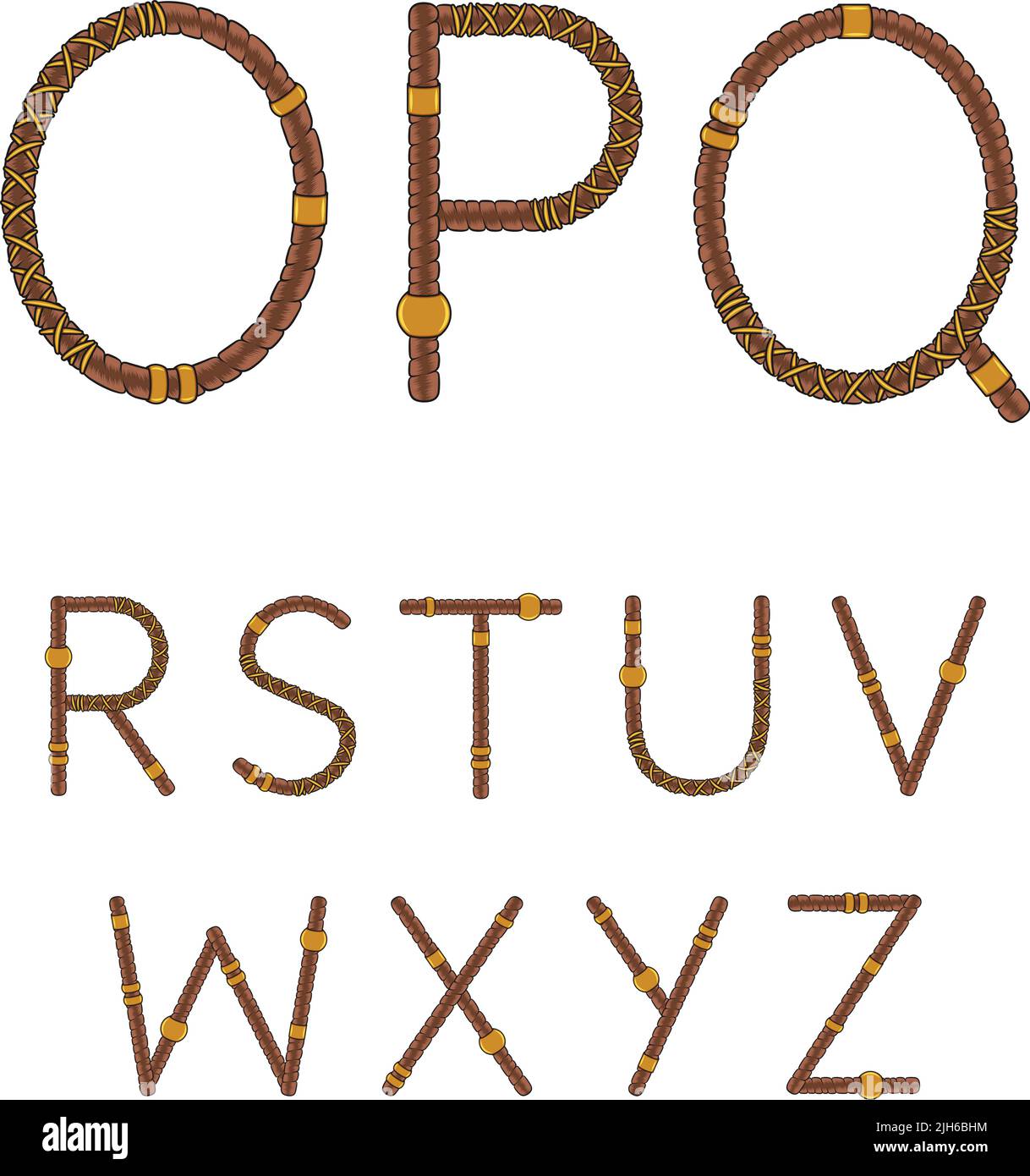 Font, alphabet, letters from dreadlocks from O to Z. Isolated vector ...