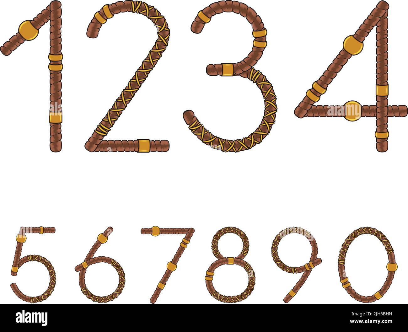 Font, numbers from dreadlocks. Isolated vector objects on a white ...
