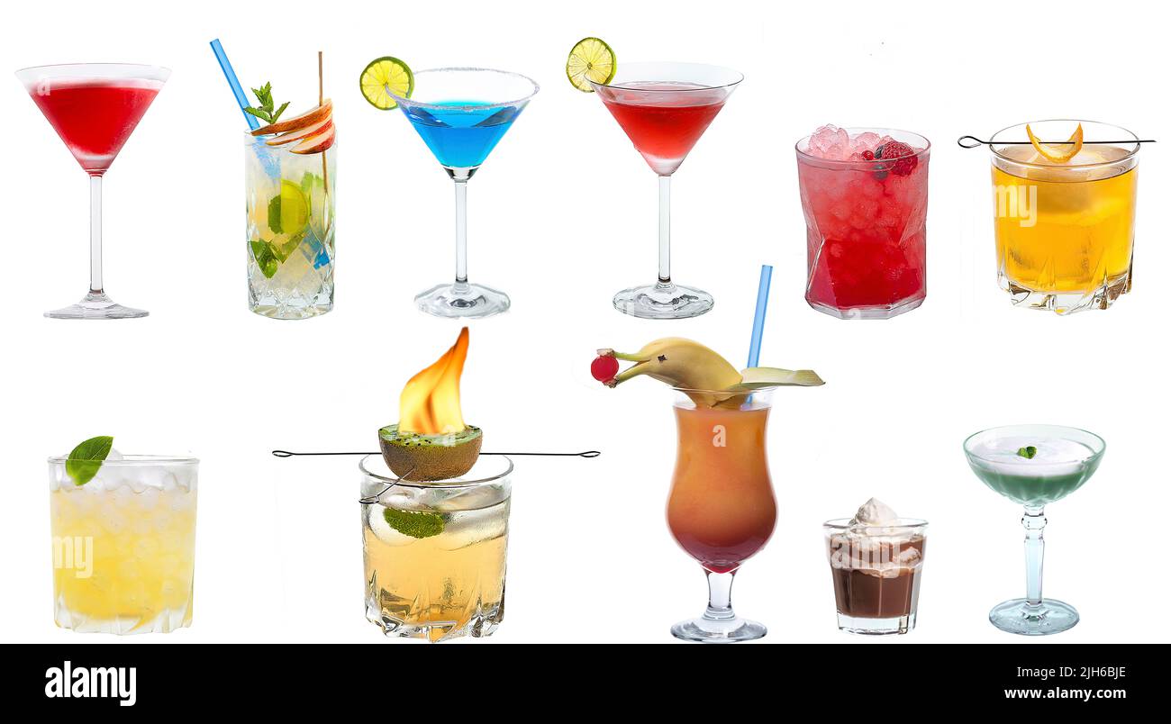 Various cocktails on a white background, Bavaria, Germany Stock Photo ...