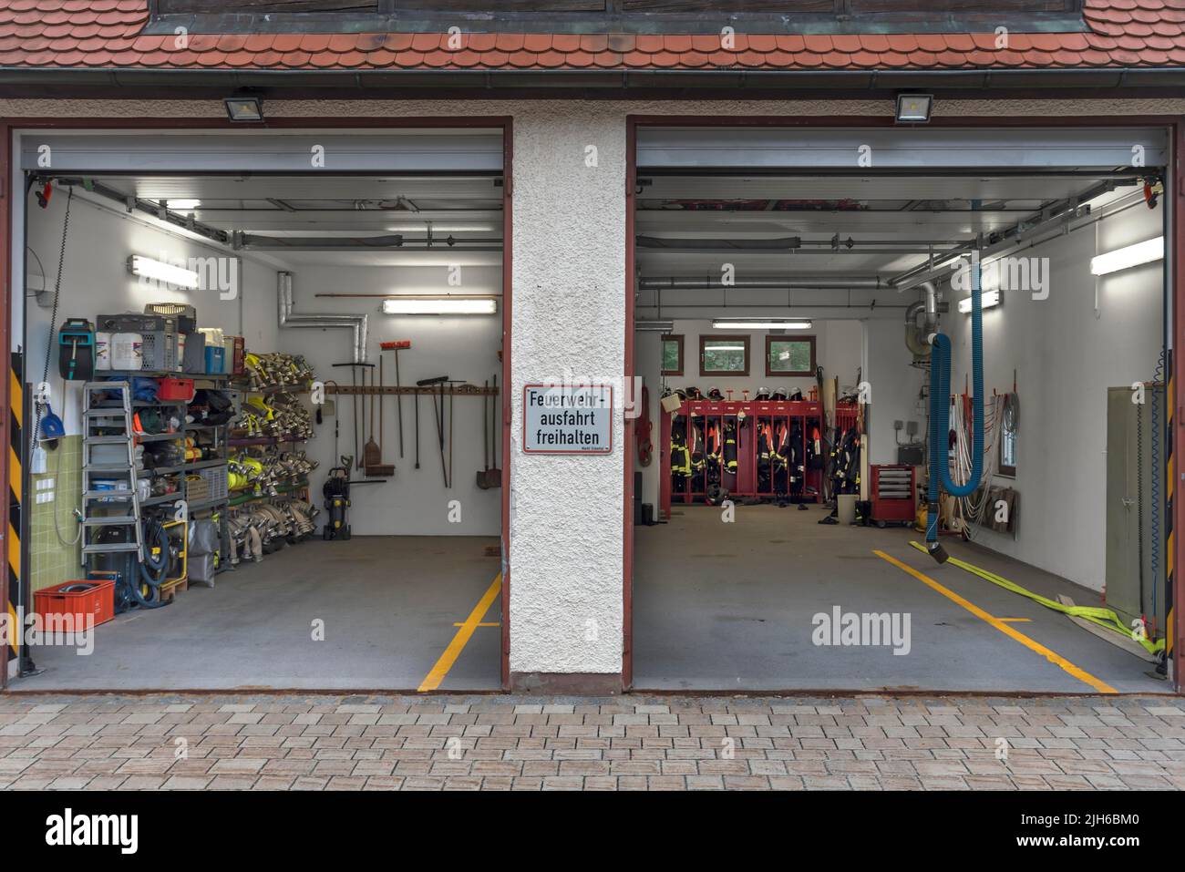 Empty fire station after fire alarm, village in Bavaria, Germany Stock ...