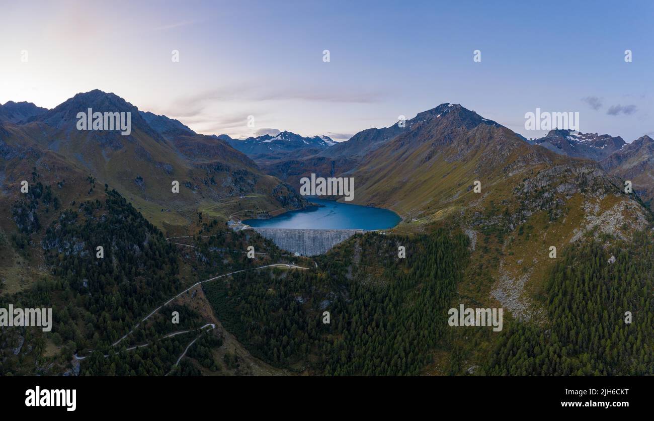 Aerial view of Lac de Cleuson with its dam in the canton of Valais ...
