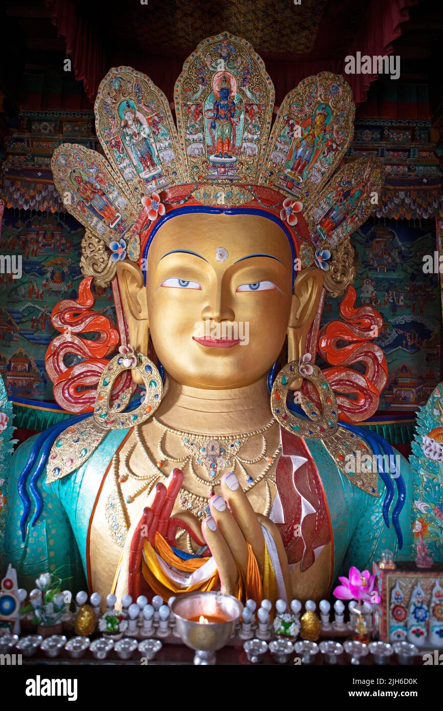 Buddha statue, Maitreya, Yellow Cap Monastery Tikse or Thiksey or ...
