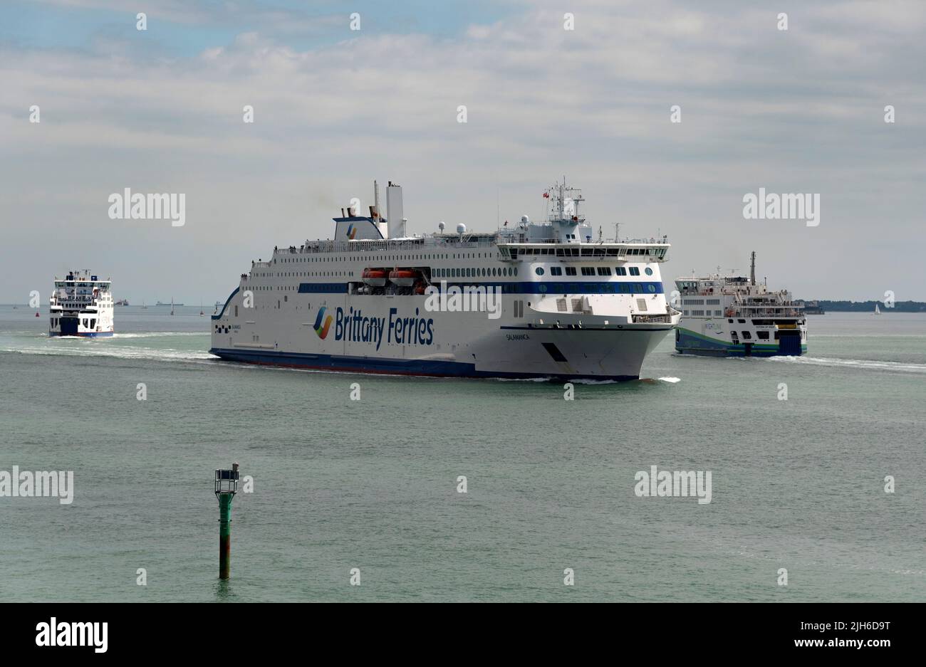 Portsmouth, England, UK. 2022. Three roro ferries on The Solent a ...