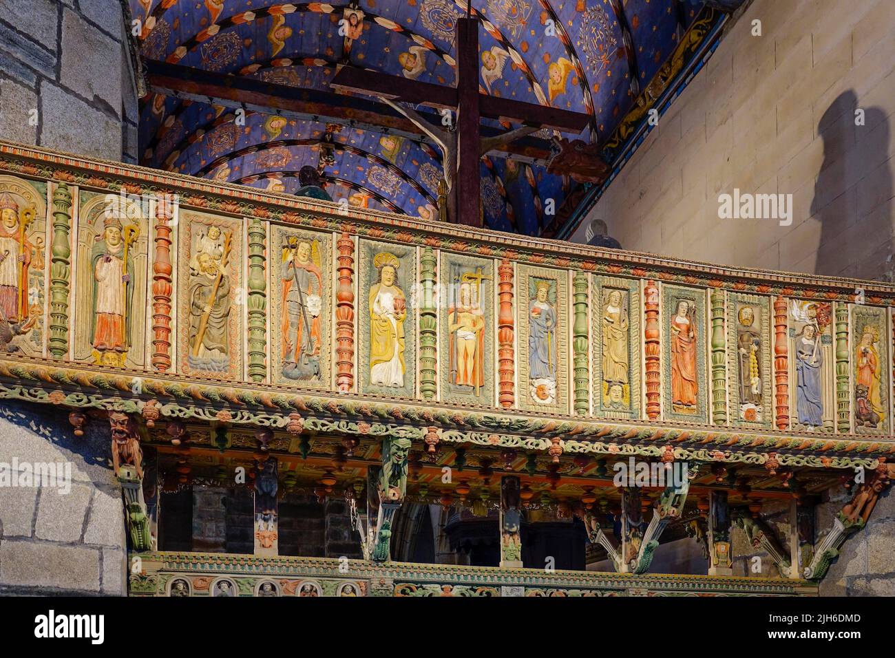 Enclosed parish enclos paroissial, statues of saints on the rood screen ...