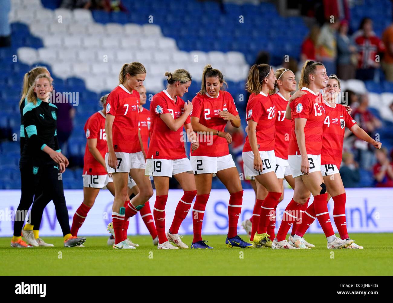 Austria players celebrate at the end of the UEFA Women's Euro 2022 ...