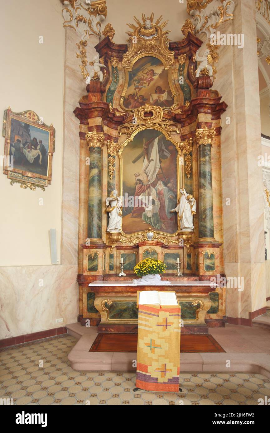 Altar room of the magnificent baroque St. Martin Church in Riegel ...