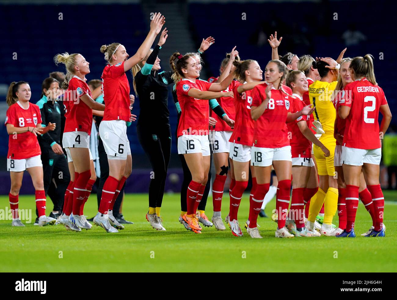Austria players celebrate at the end of the UEFA Women's Euro 2022 ...