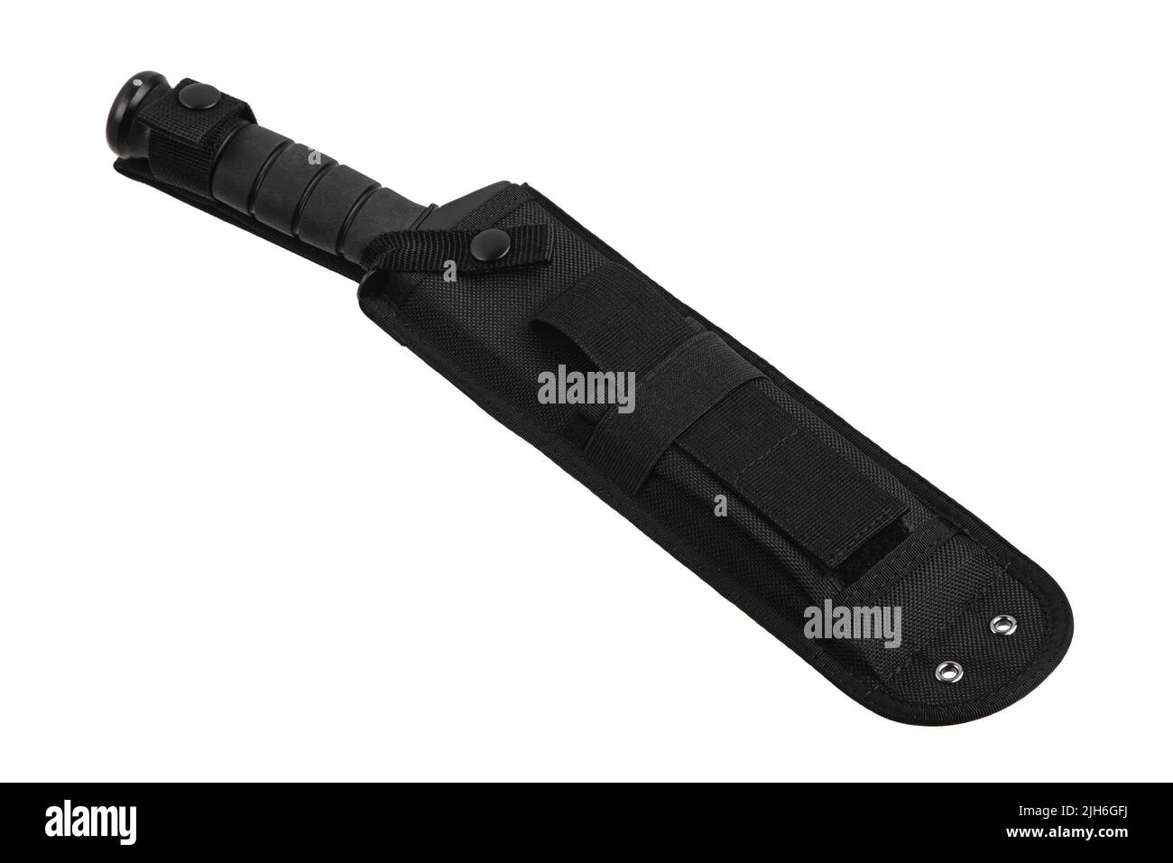 A large machete knife with a black curved blade. Modern edged weapons ...