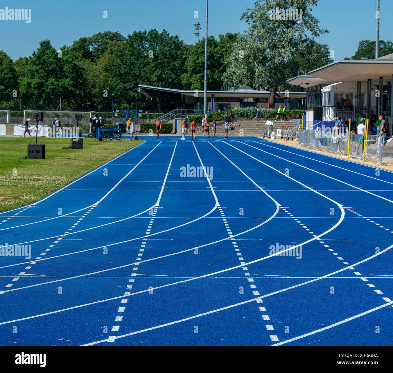 Blue tartan track on a sports field, Berlin, Germany Stock Photo - Alamy