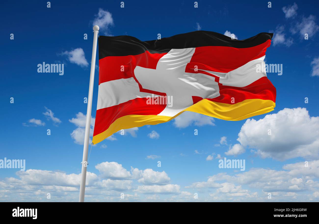 official flag of Austria and Germany, Switzerland Austria at cloudy sky ...