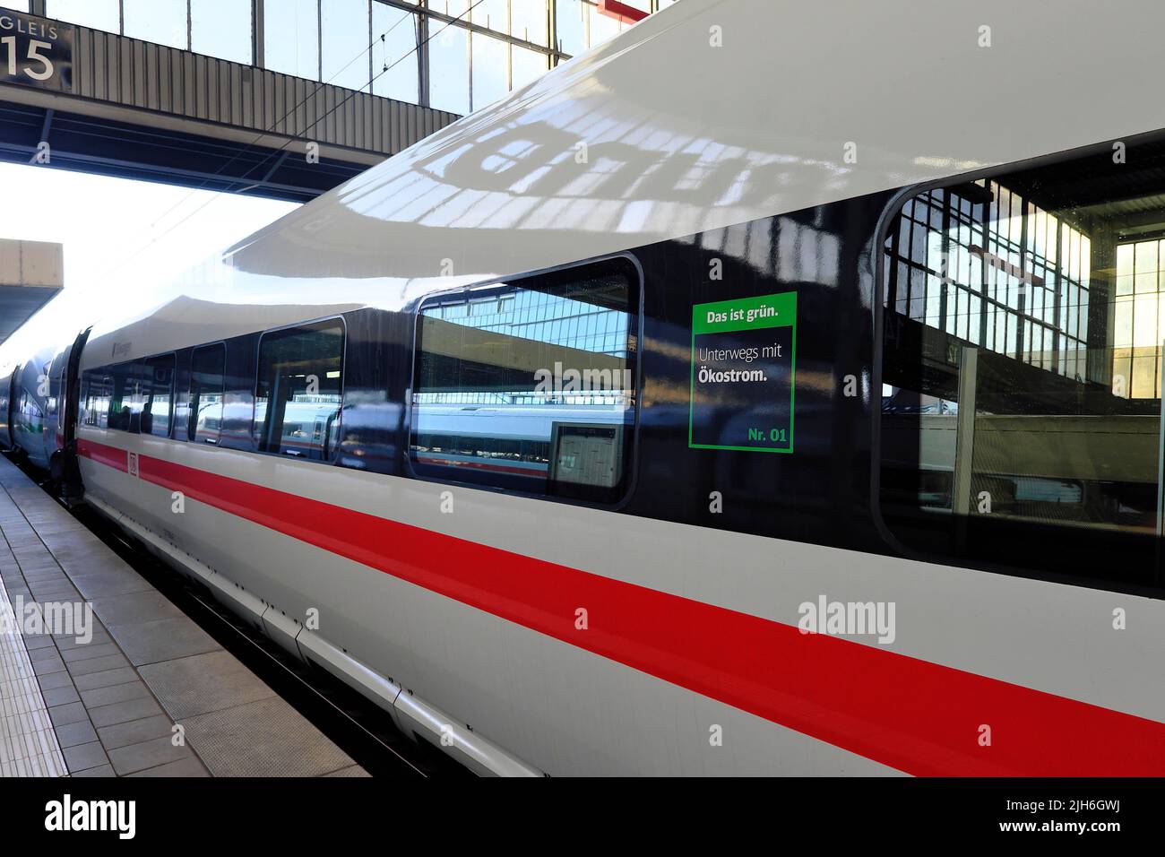 On the road with green electricity, DB sticker on the ICE at the main ...