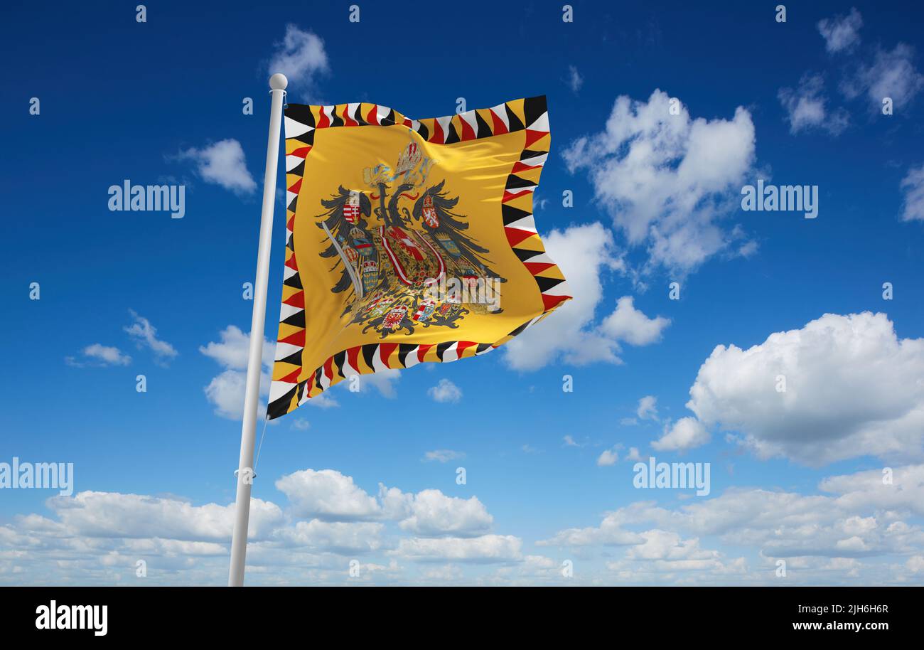 official flag of Austrian Imperial Standard Austria at cloudy sky ...