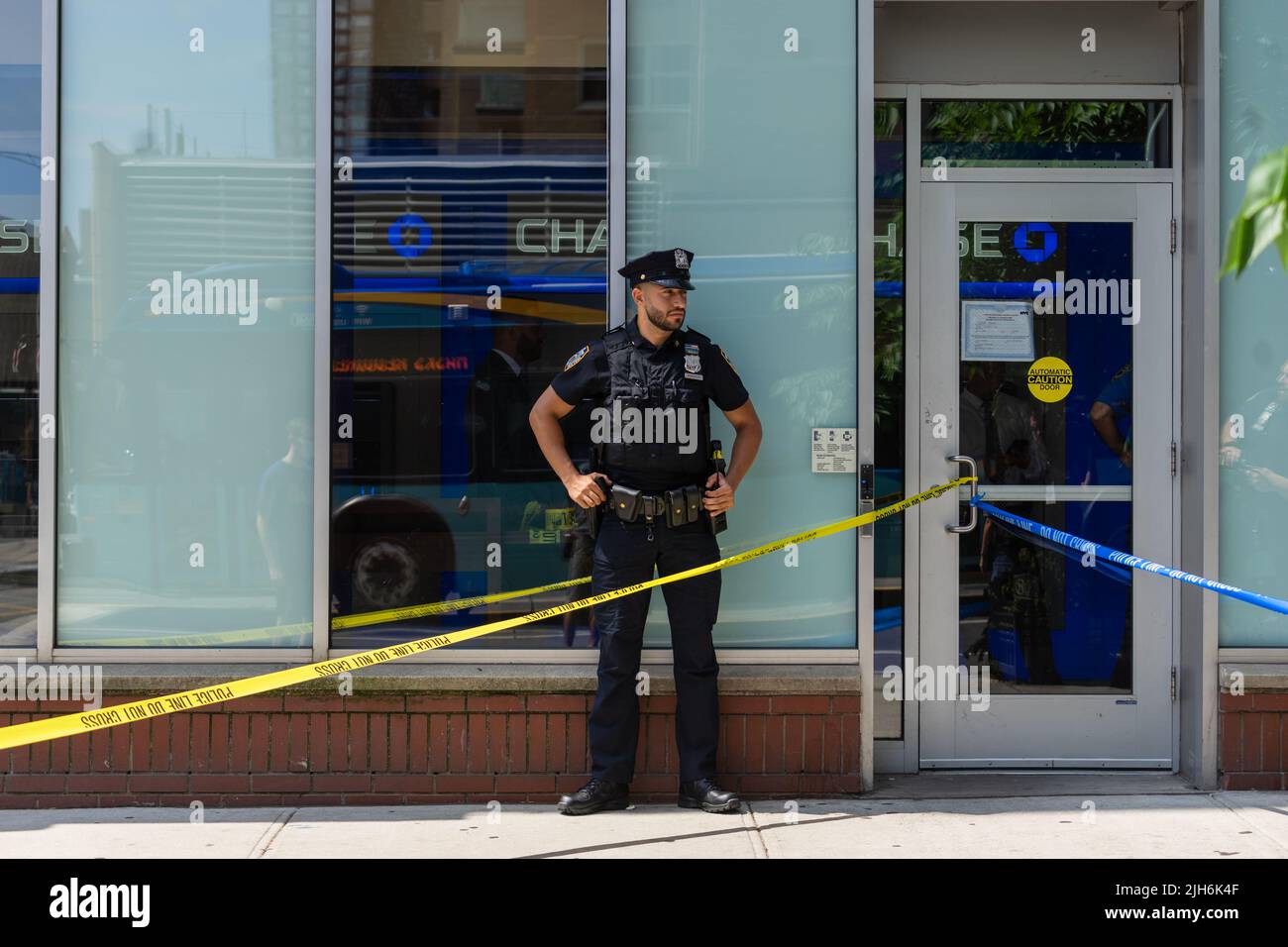 New York City, USA. 15th July, 2022. Police investigate the scene at an ...
