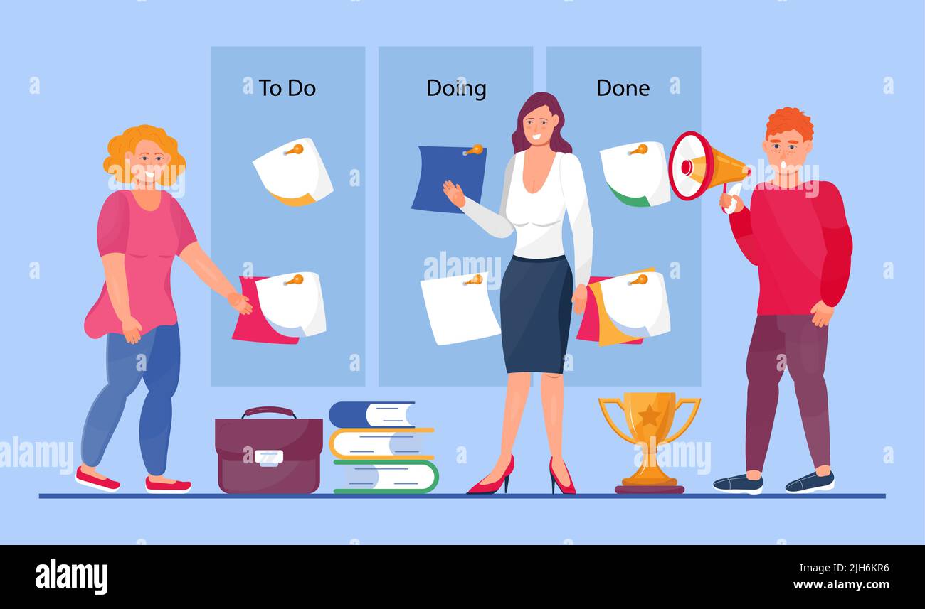 Kanban board with stickers concept vector. Explainerr illustration of a ...