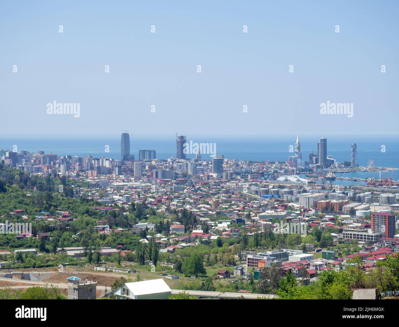View from the mountain to the modern city. Beautiful cityscape. Batumi ...
